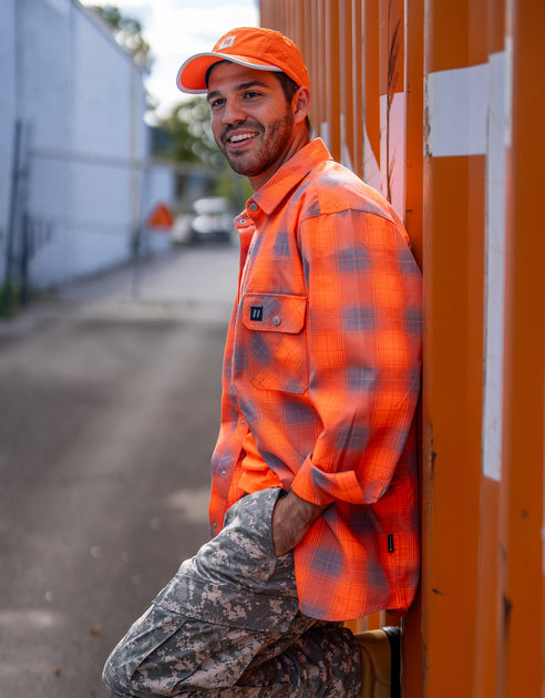 Forcefield Hi Vis Orange Shadow Plaid Quilted Flannel Shirt Jacket ...