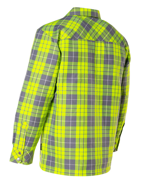 Hi Vis Plaid Quilted Flannel Shirt Jacket with 1/2 Zip Front Closure ...