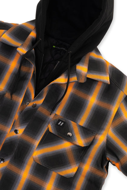 Forcefield Orange Ombre Plaid Hooded Quilt-lined Shirt Jacket ...
